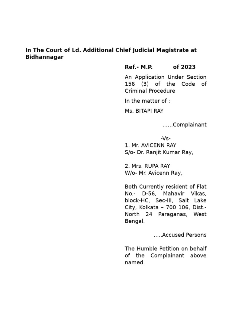 Petition Under Section 156 (3) of C.r.P.C. | PDF | Affidavit Petition Under Section 156 (3) of C.r.P.C. | PDF | Affidavit
