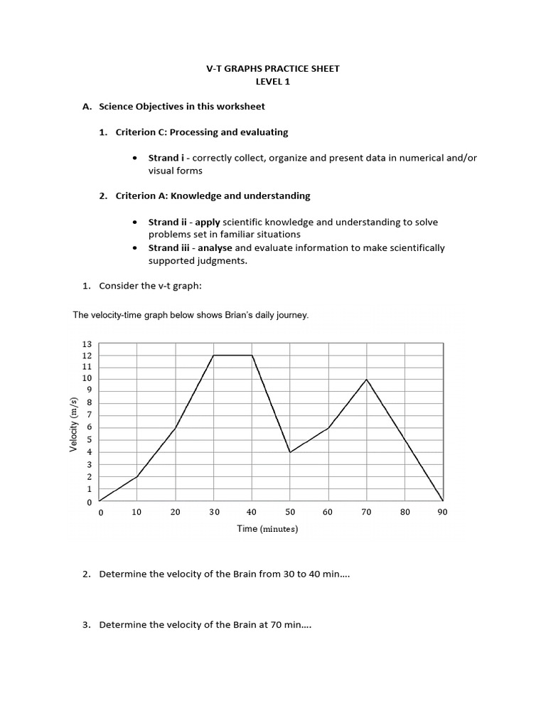 V-T Graphs -Worksheet | PDF | Velocity
