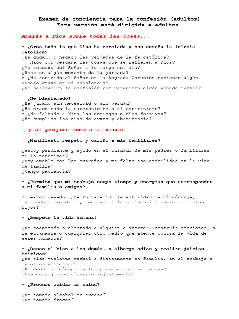 Examen de Conciencia para La Confesión | PDF | Pecado
