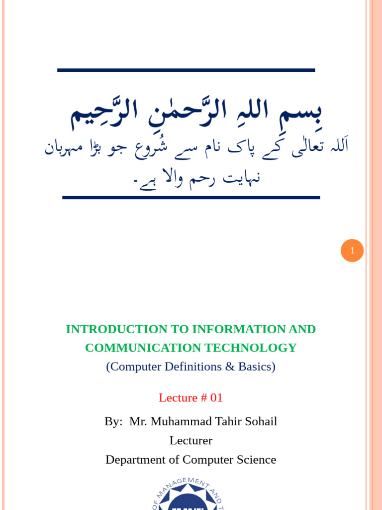 Lec 01 Computer Definitions and Basics | PDF | Input/Output | Computer Data Storage