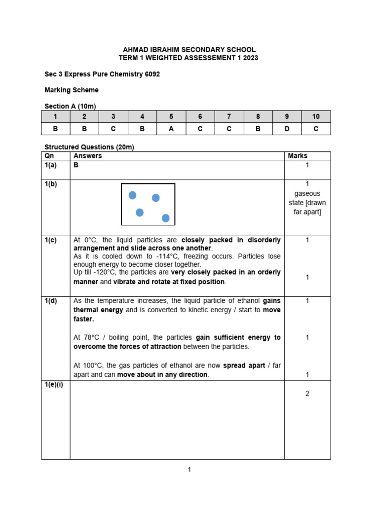 AISS 2023 Sec 3 Express WA1 Answers | PDF | Filtration | Gases