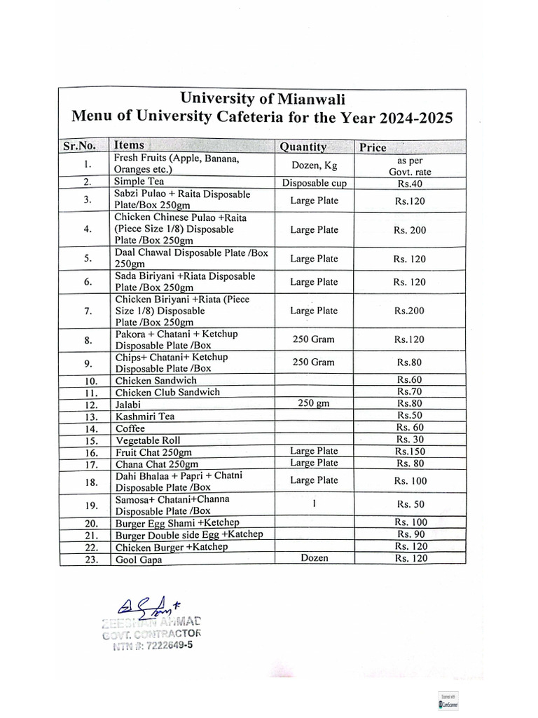 Rate List 2024-2025 | PDF