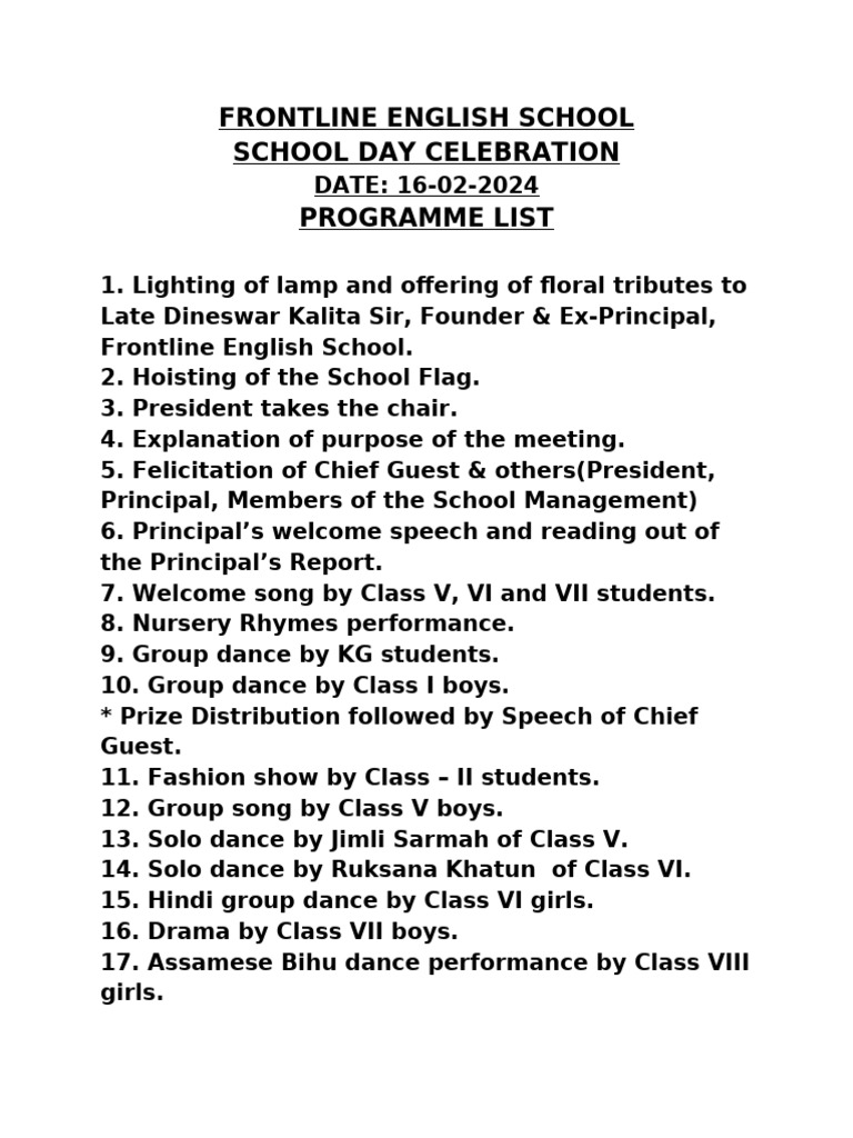 Frontline English School Day Celebration | PDF