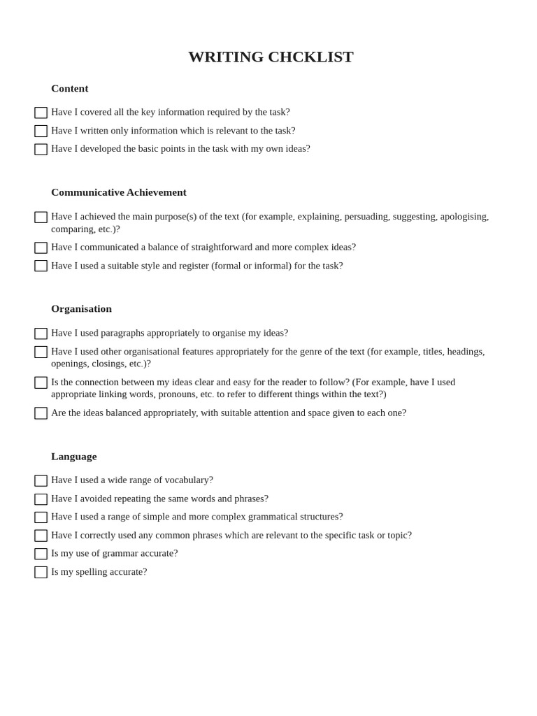 Writing Checklist | PDF