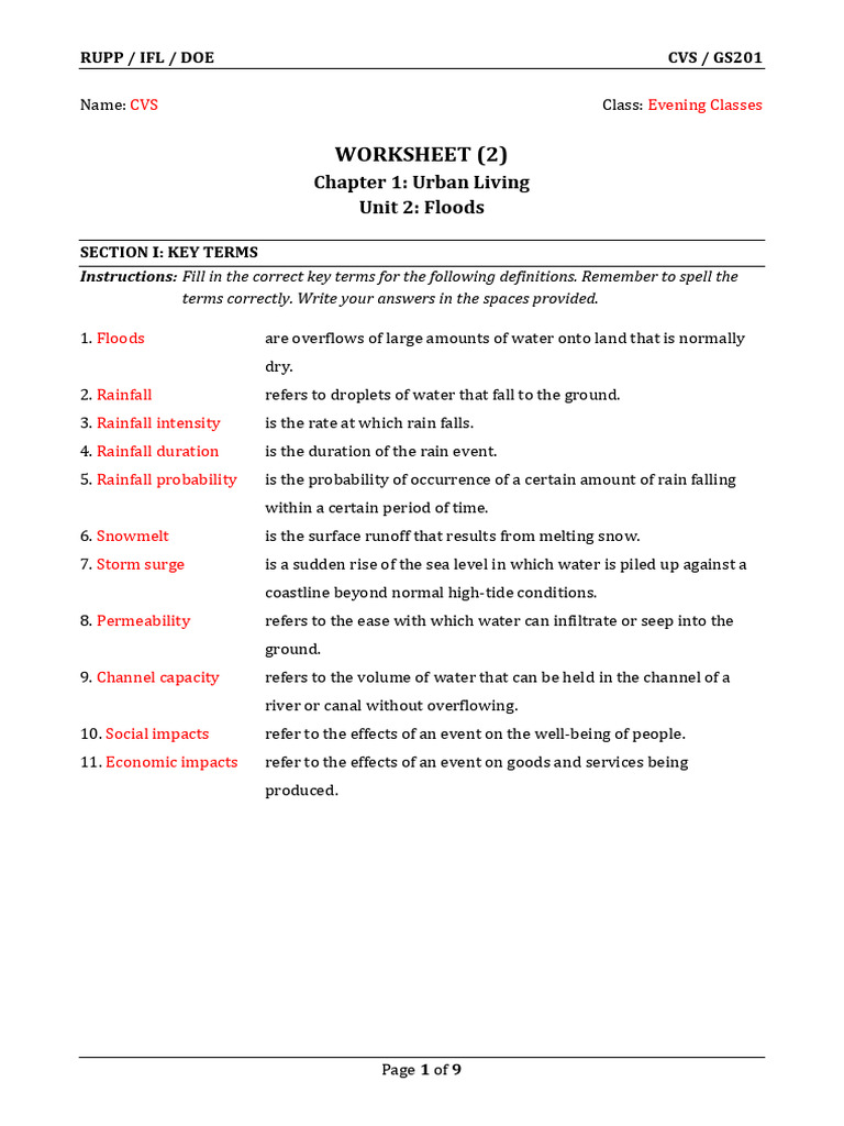 GS201 - Worksheet (2) (With Answers) | PDF | Flood | River