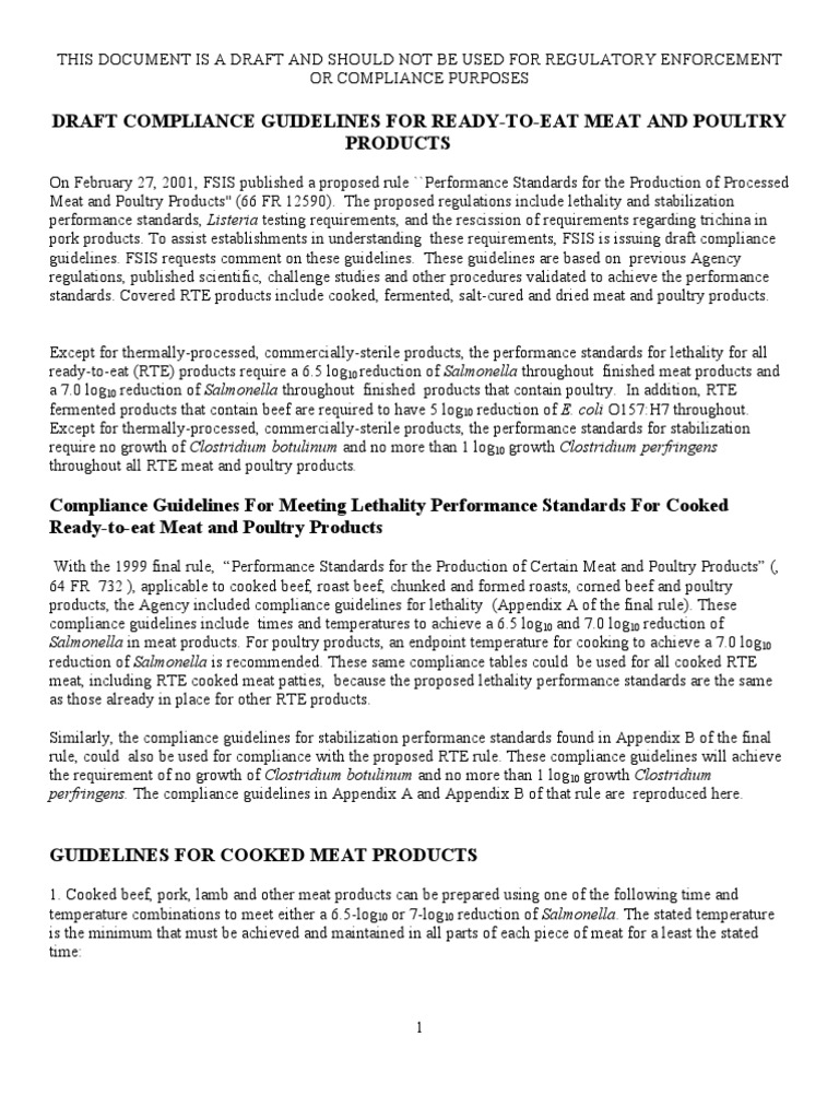 Compliance Guidelines For Rte Meat and Poultry | PDF | Beef | Roasting