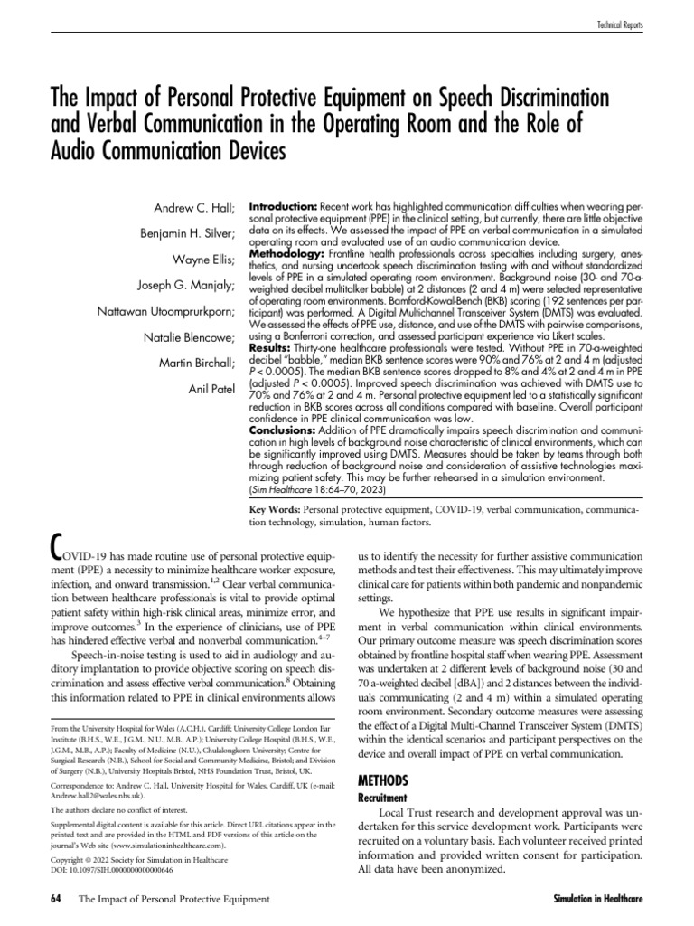 The Impact of Personal Protective Equipment On Speech Discrimination | PDF