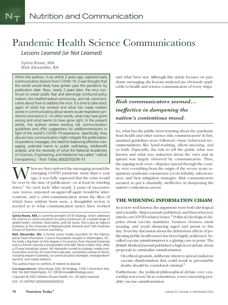 Pandemic Health Science Communication lessons learned | PDF | Centers ...