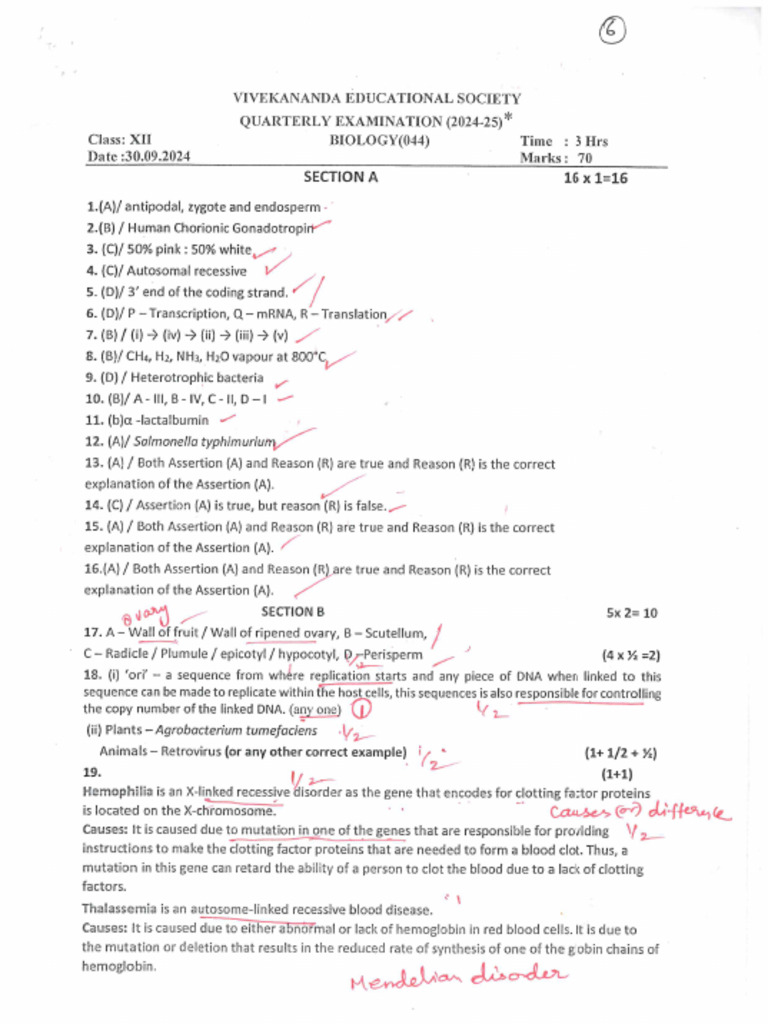 Biology MS Set 1_XII | PDF
