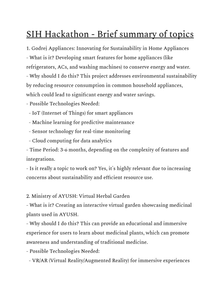 SIH Hackathon - Brief Summary of Topics | PDF | Mentorship | Computer Security