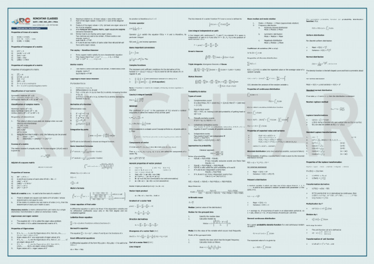Engineering Mathematics - Formula Chart | PDF
