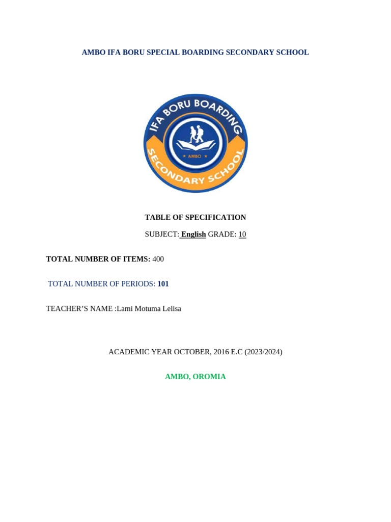 TABLE OF SPECIFICATION_031335 | PDF | Verb | Syntax TABLE OF SPECIFICATION_031335 | PDF | Verb | Syntax