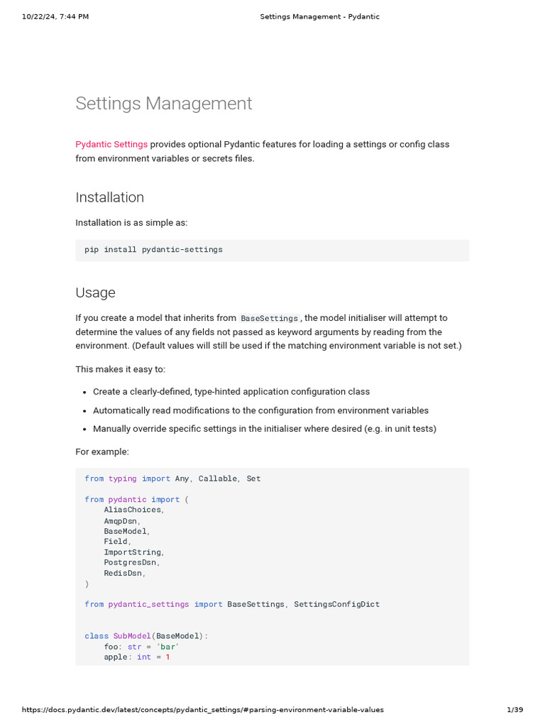Settings Management - Pydantic | PDF | Command Line Interface | Computer Programming