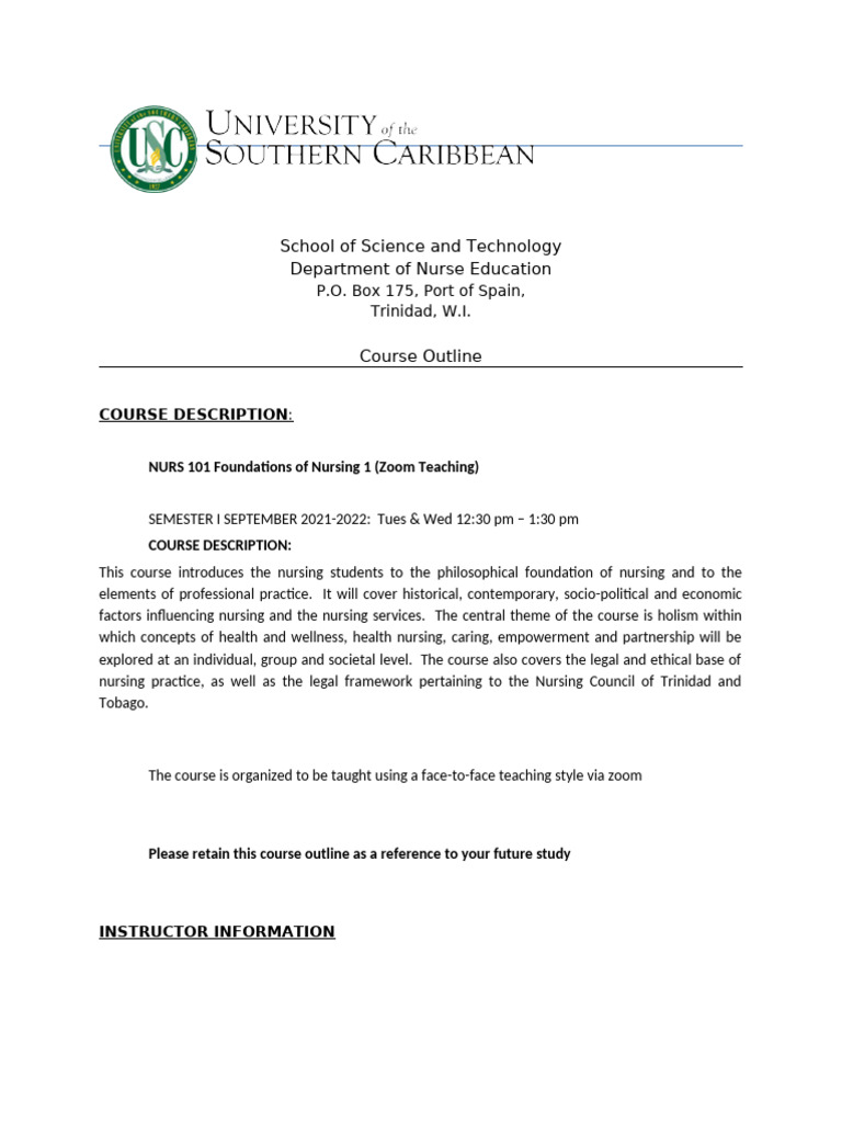 USC Nursing Course Outline 2021-2022 | PDF | Nursing | Reading ...