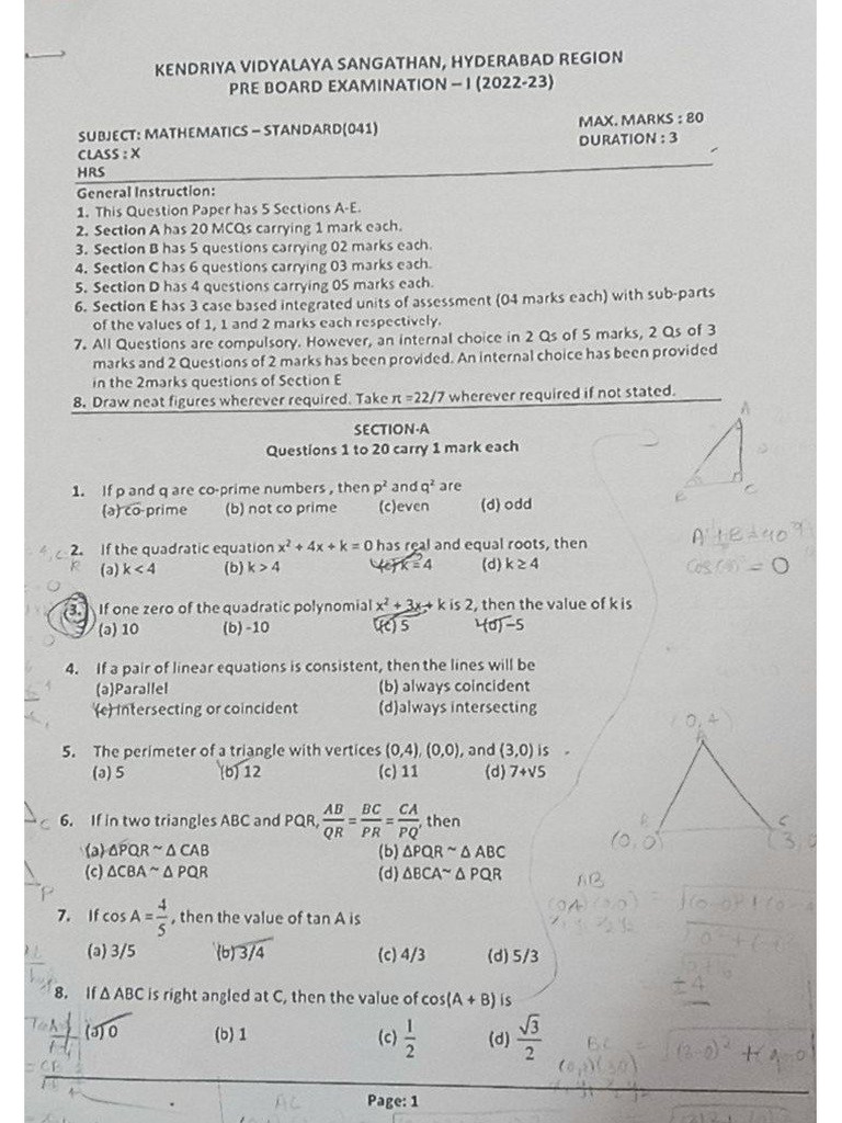 Maths Standard Question Paper (Hyderabad Region) | PDF
