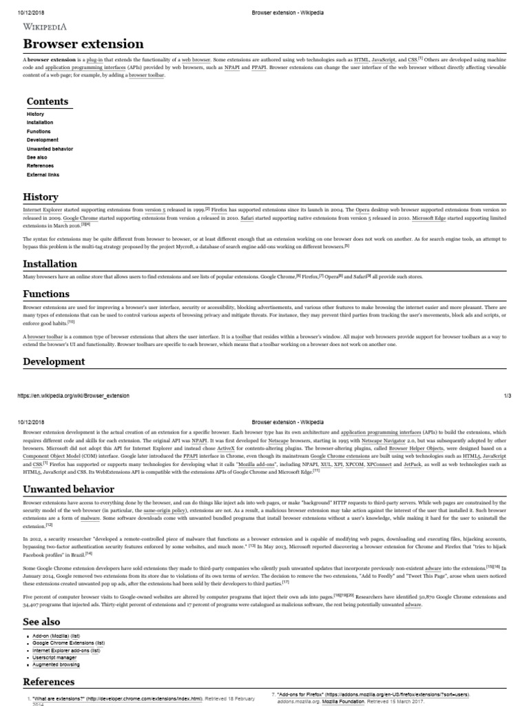 Browser extension - Wikipedia | PDF | World Wide Web | Internet & Web