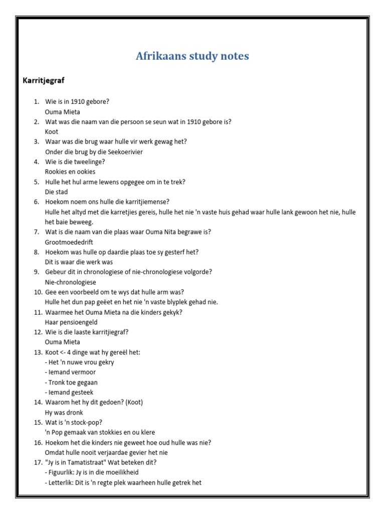 Afrikaans Study Notes | PDF