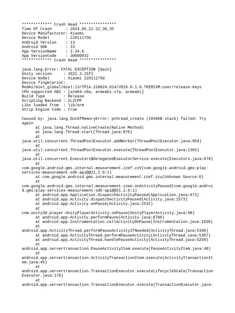 Xiaomi Crash Report: OutOfMemoryError | PDF | Android (Operating System) | Java (Programming ...