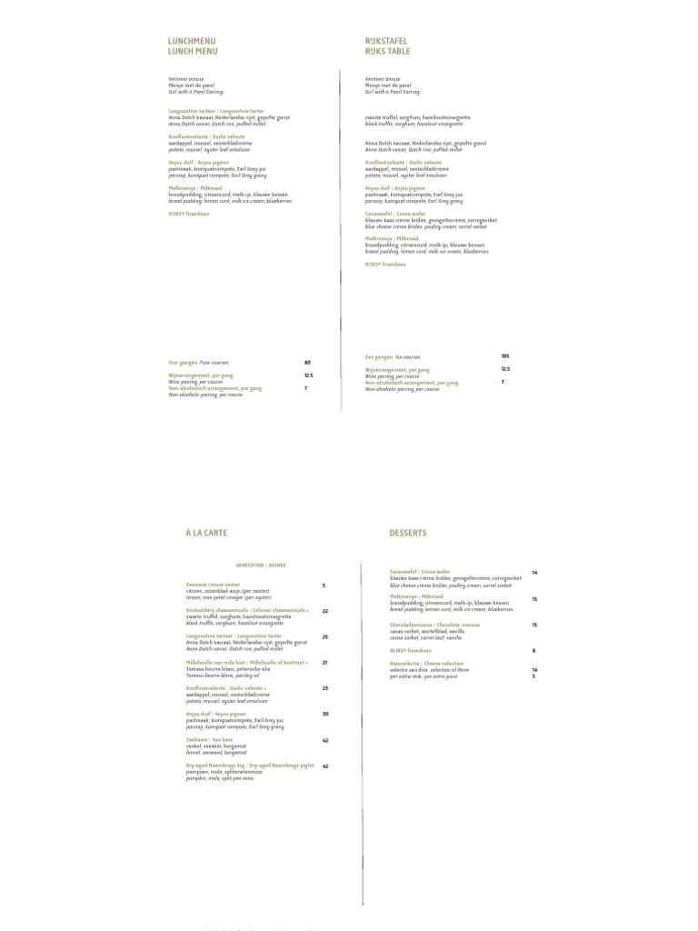 Rijkstafel Rijks Table Lunchmenu Lunch Menu | PDF