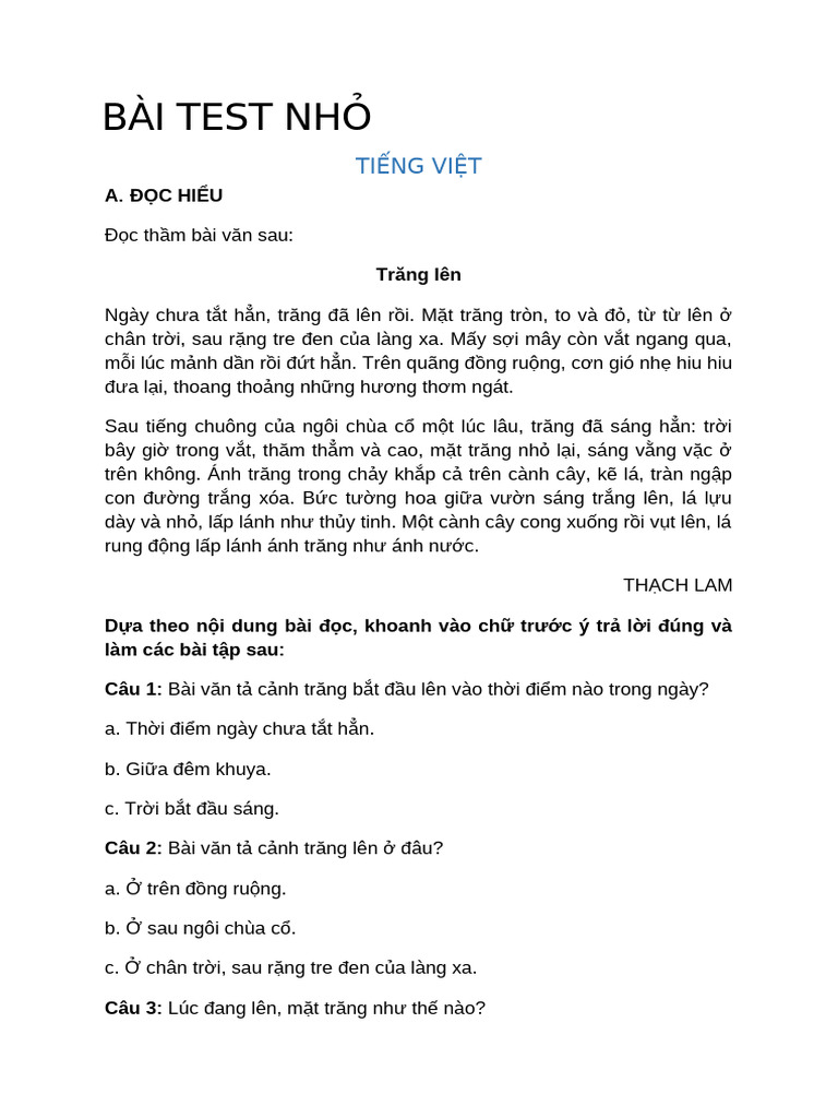 BÀI TEST NHỎ | PDF