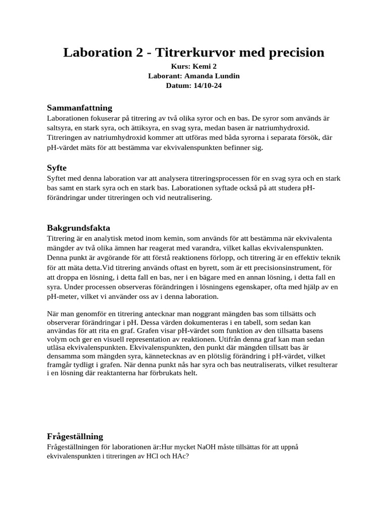 Kemi2 Lab2 Amanda Lundin | PDF