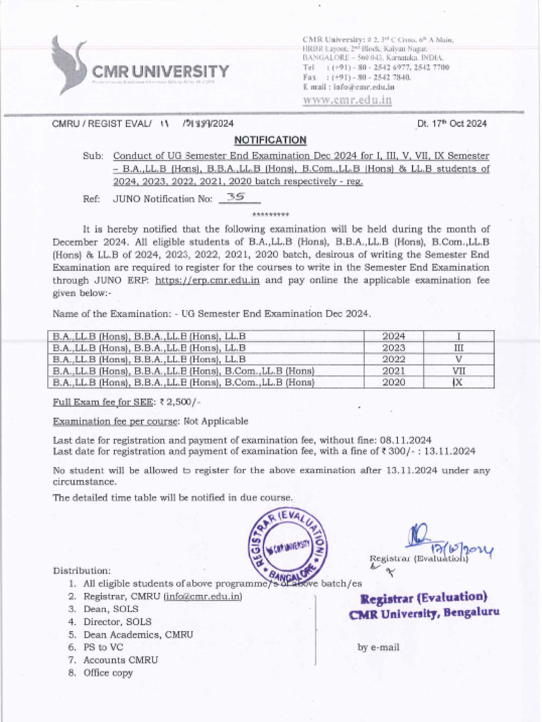 Exam Notification - Ug See Dec 2024 - I, III, V, Vii, Ix Sem Ug (Sols) - 2024, 2023, 2022, 2021 ...