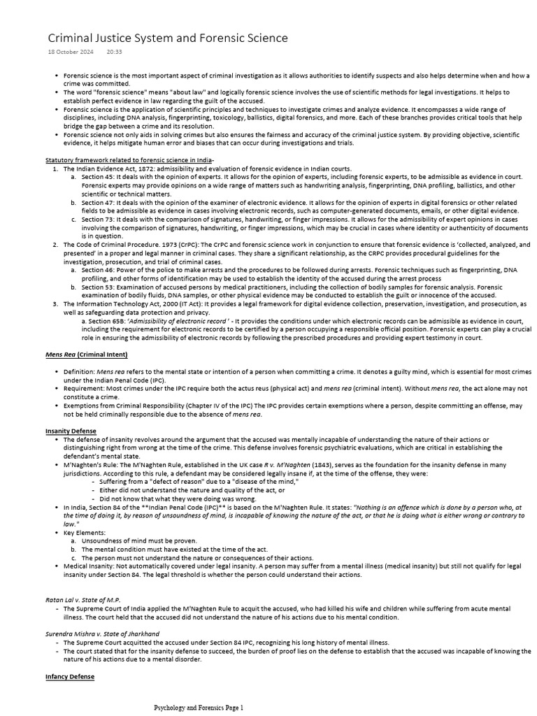 Criminal Justice System and Forensic Science | PDF | Insanity Defense ...