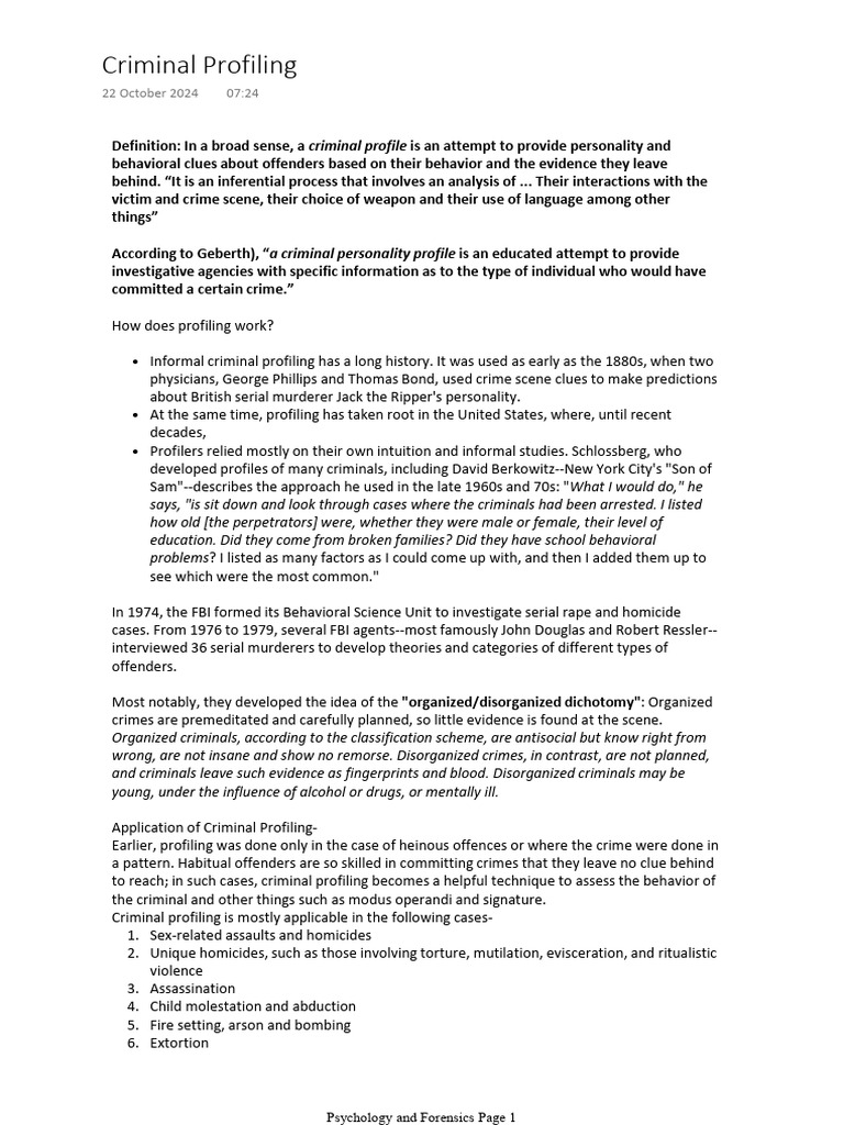 Criminal Profiling | PDF | Offender Profiling | Crimes