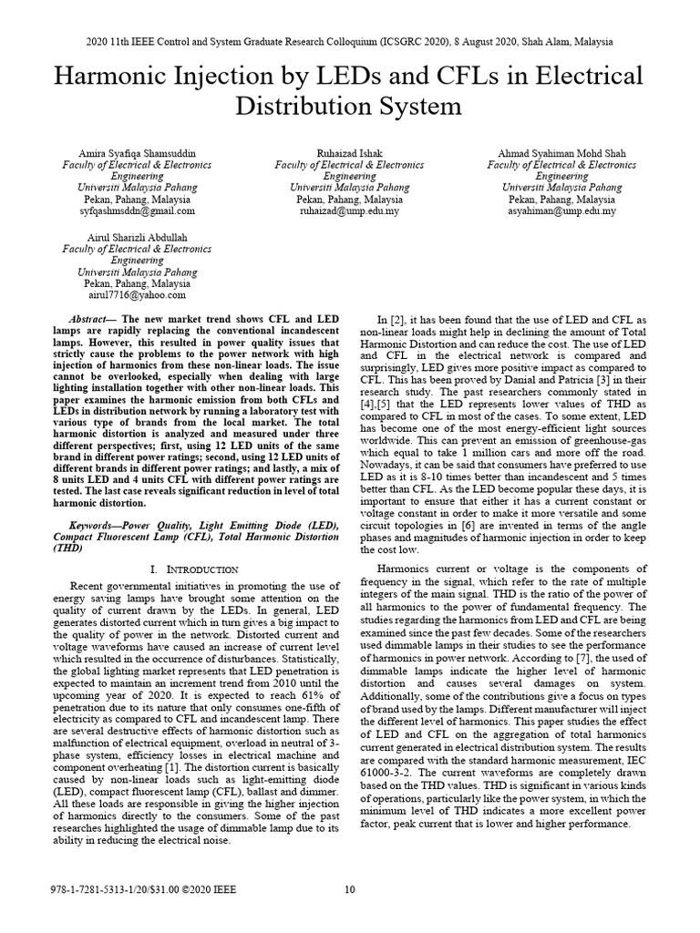 Harmonic Injection by LEDs and CFLs in Electrical Distribution System ...