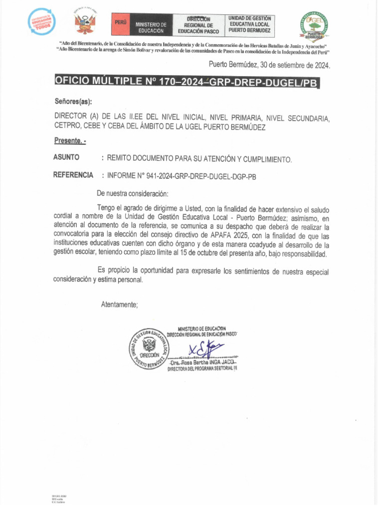 Oficio Mult. #170 - Remito Documento para Su Atencion y Cumplimiento | PDF