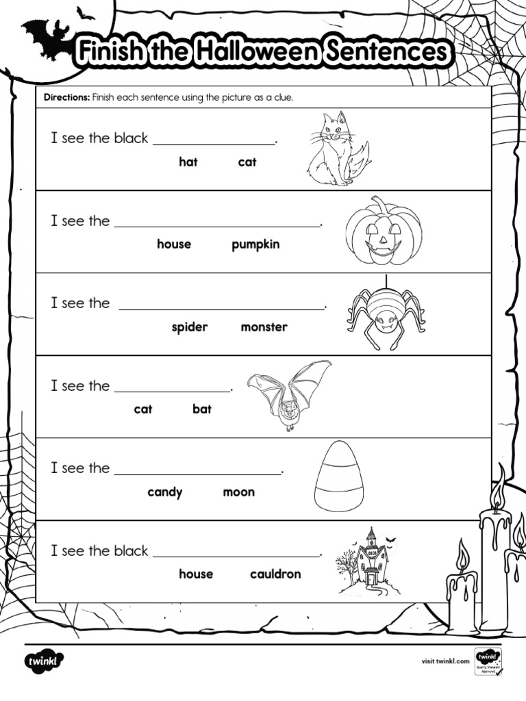 BW Finish the Halloween Sentences Activity | PDF