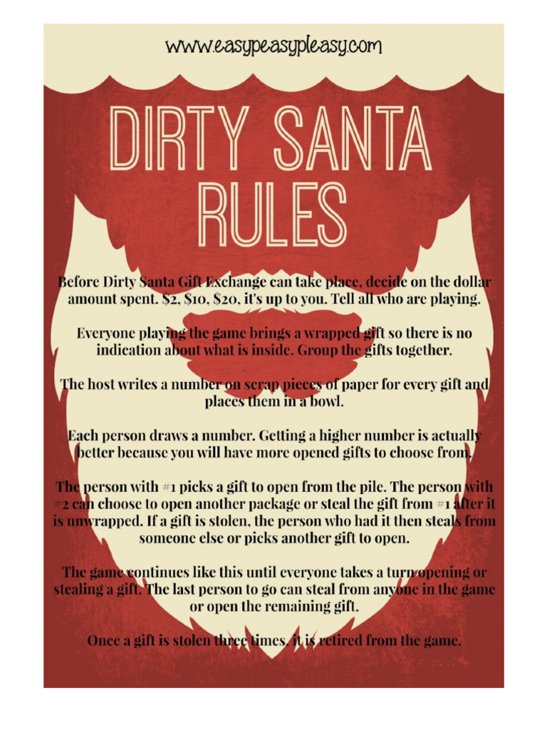 Free Printable Dirty Santa Rules | PDF