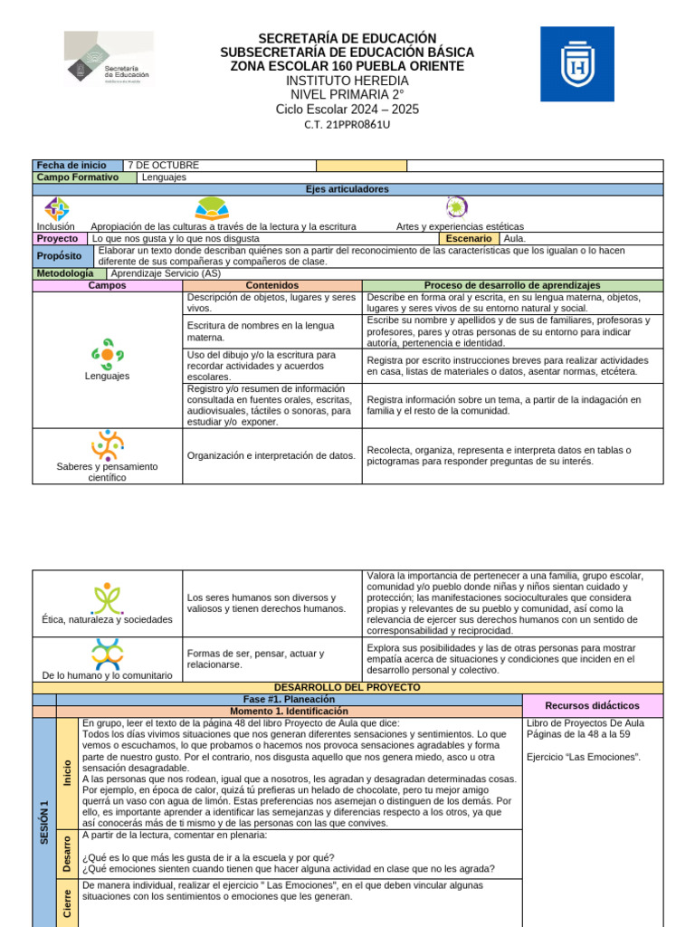 Plan Oct 2° | PDF | Las emociones | Aprendizaje