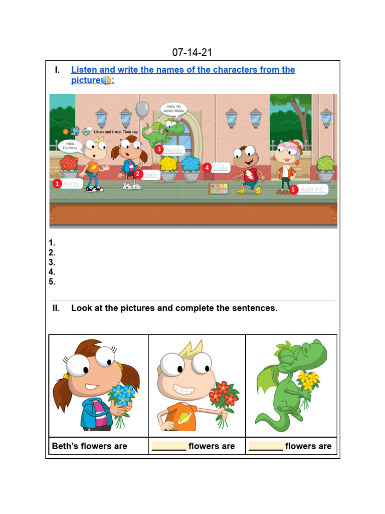 Character Names and Sentence Completion Activity | PDF