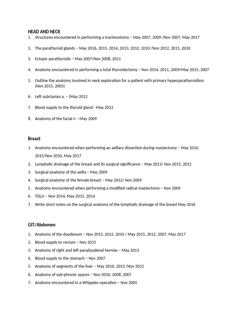 DM Part 1 - Anatomy Past Papers Compiled | PDF | Parathyroid Gland ...