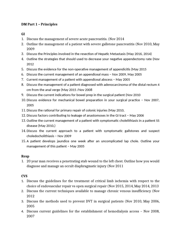DM Part 1 - Principles Past Papers Compiled | PDF | Surgery | Breast Cancer