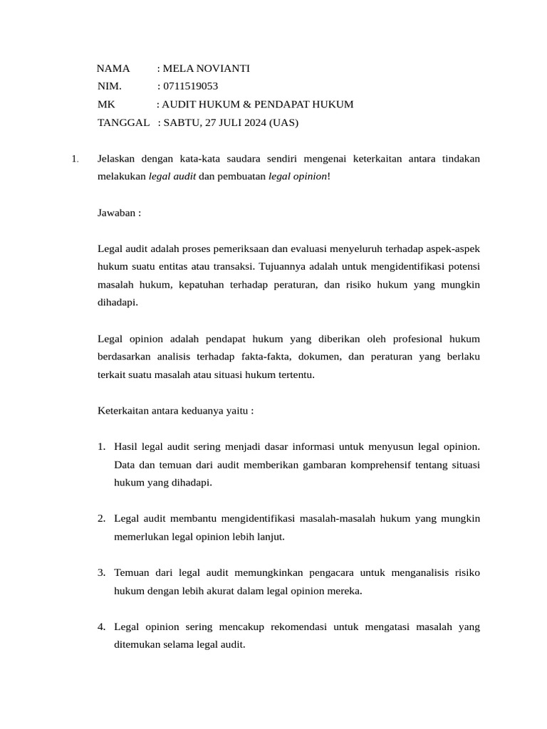 UAS Audit Pendapat Hukum | PDF