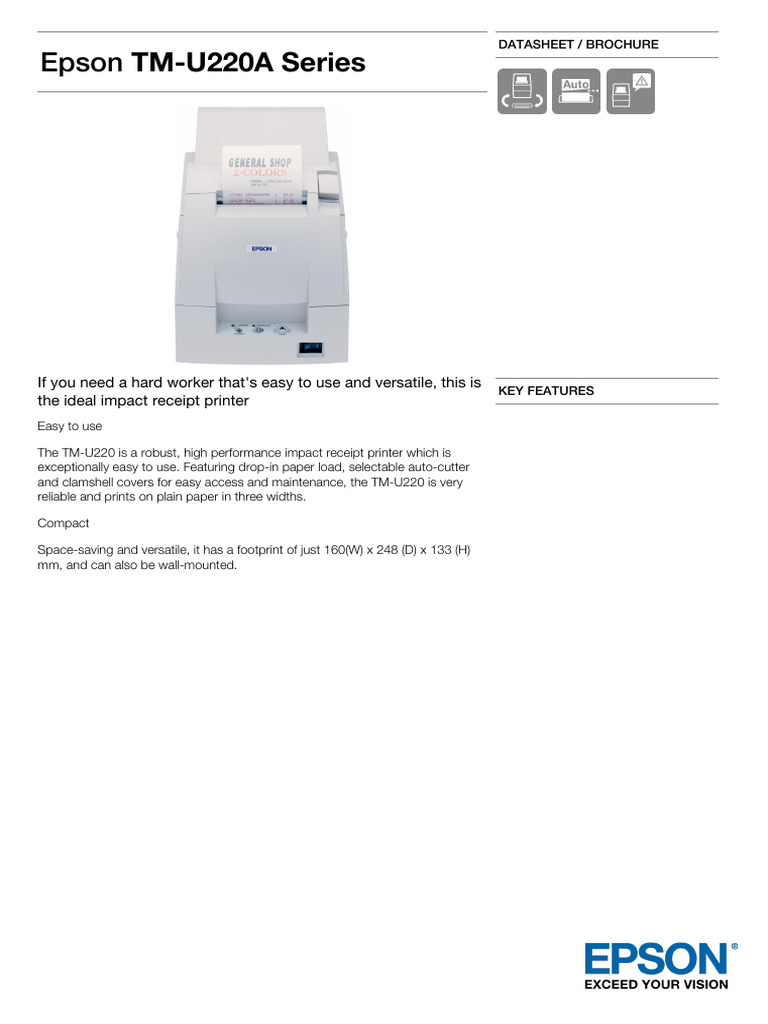 Epson TM U220A Series Datasheet | PDF | Printer (Computing) | Manufactured Goods