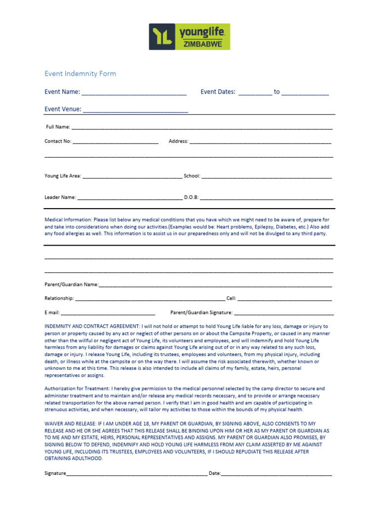 Camp Indemnity Form-2 | PDF | Indemnity | Justice