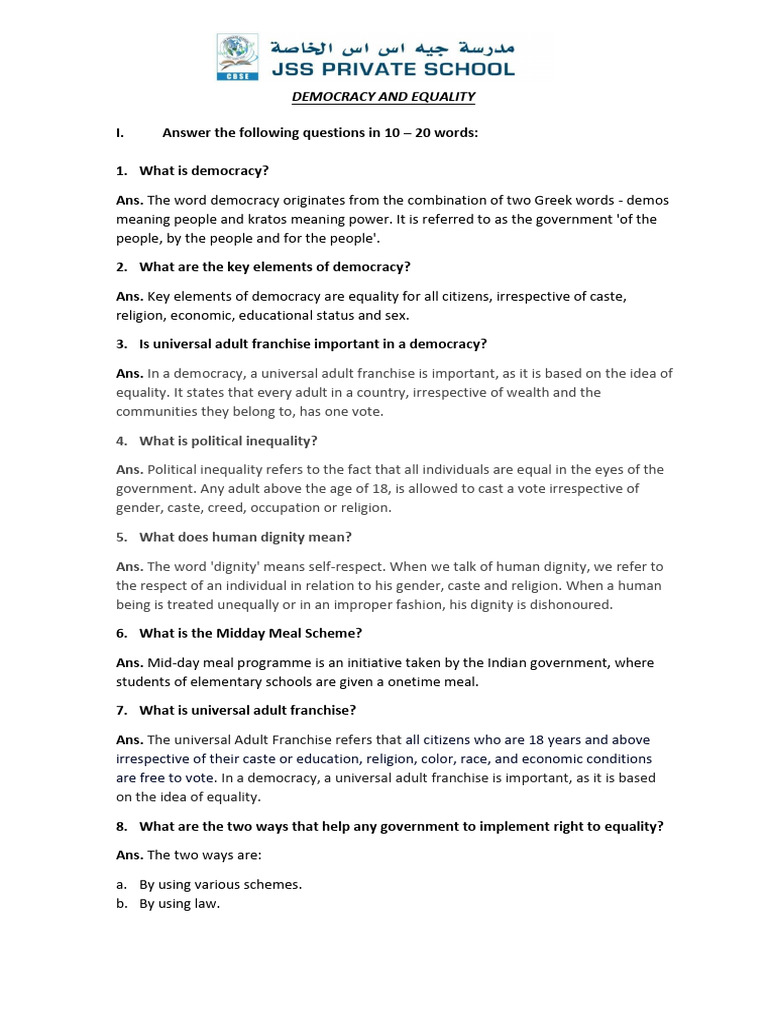 Democracy and Equality Notes | PDF | Social Equality | Democracy
