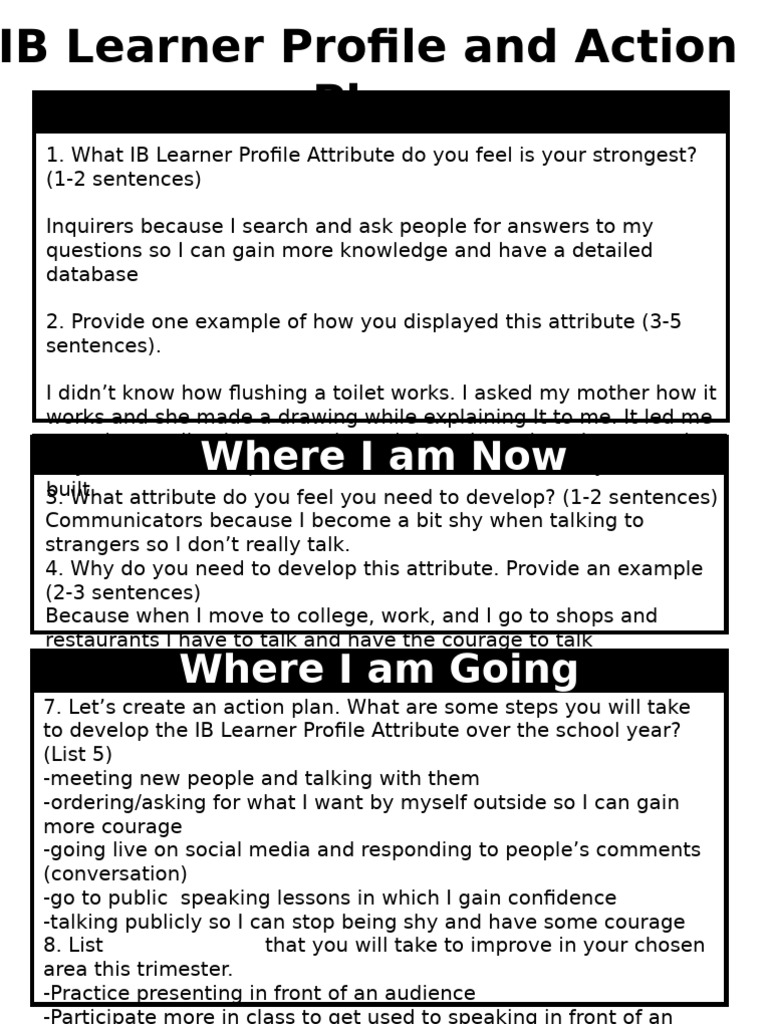 IB Learner Profile Action Plan Handout | PDF