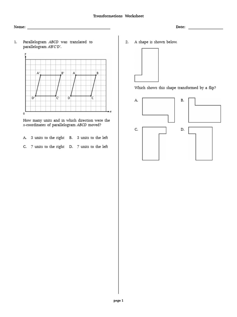 Transformations Practice With Answer Key Pdf Cartesian Coordinate