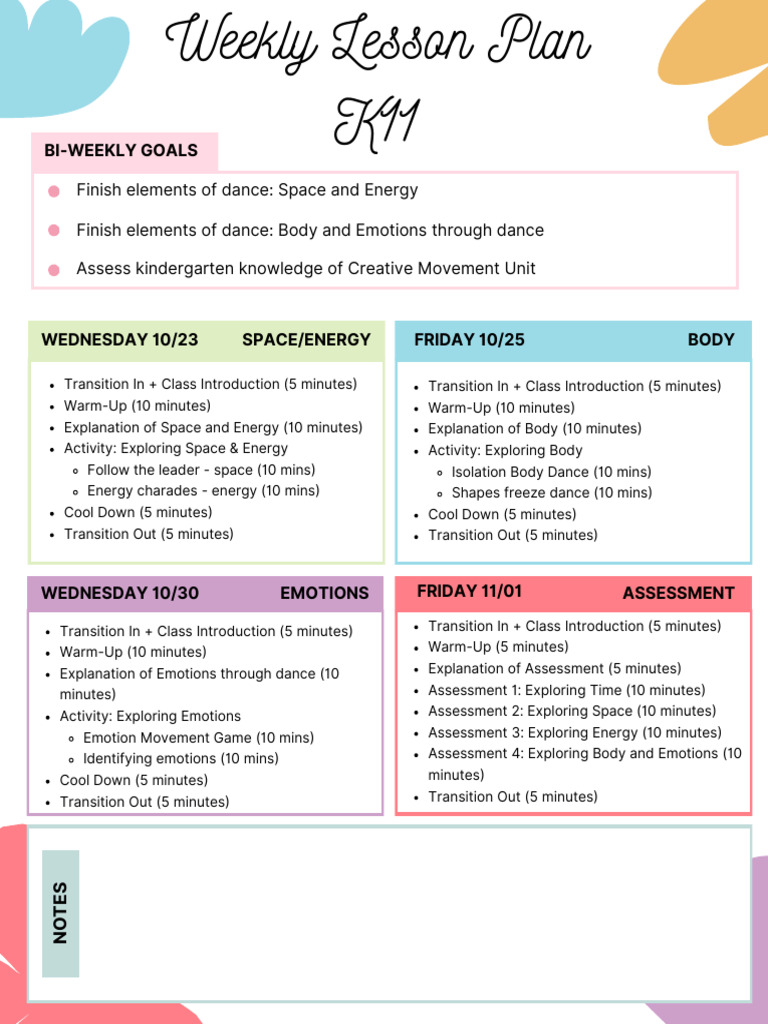 Weekly Dance Lesson Plan for K-2 | PDF | Dances | Performing Arts