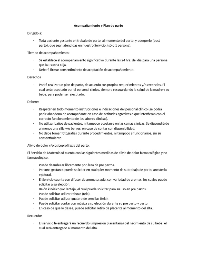 Plan de Parto | PDF | Parto | Especialidades Medicas
