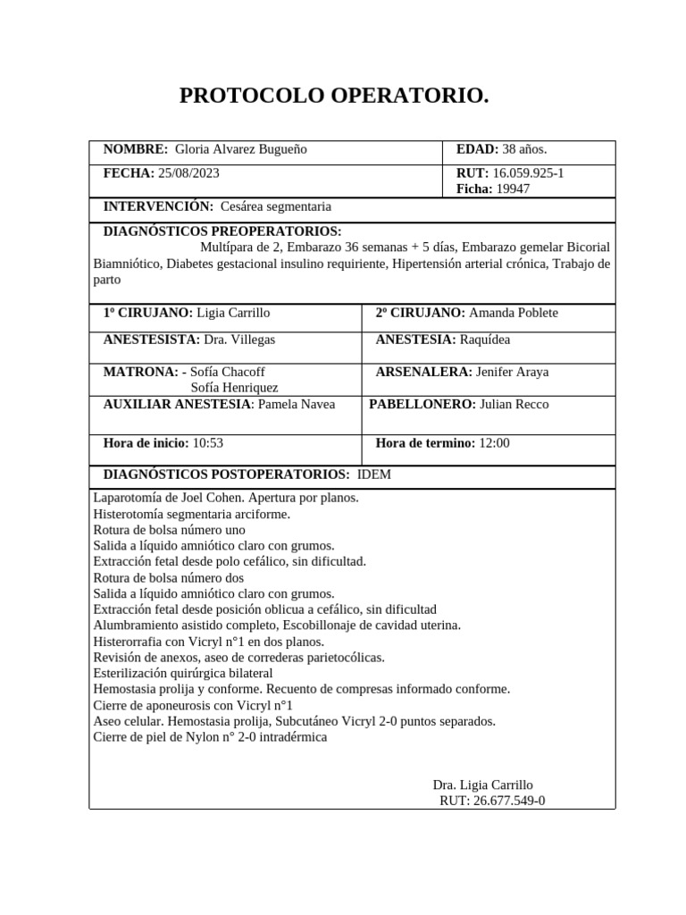 Protocolo Operatorio | PDF