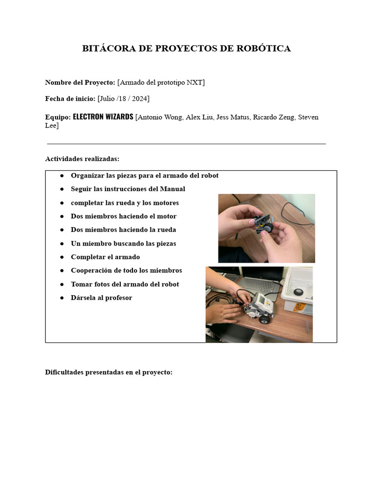 Bitácora de Proyectos de Robótica | PDF