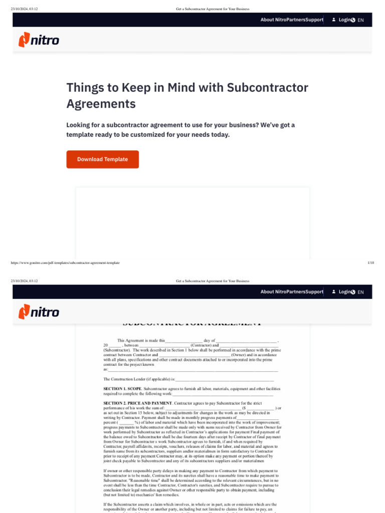 Get A Subcontractor Agreement For Your Business | PDF | Legal Liability ...