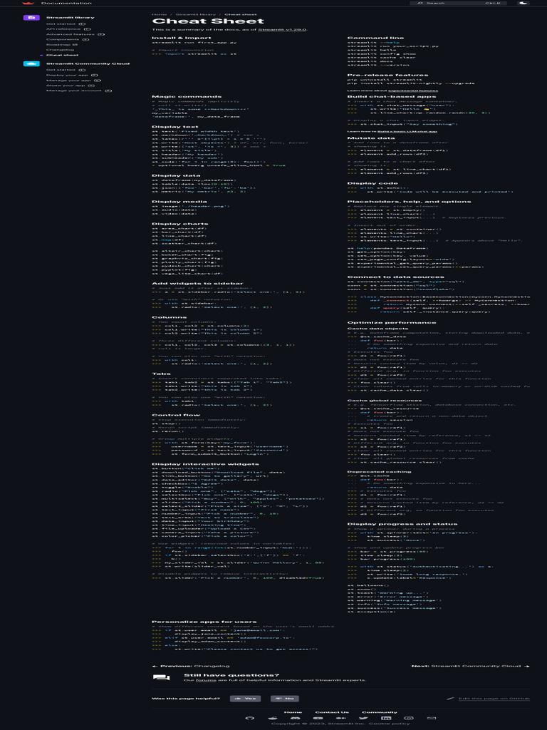 Cheat Sheet - Streamlit Docs | PDF | Computer Science | Computer Programming
