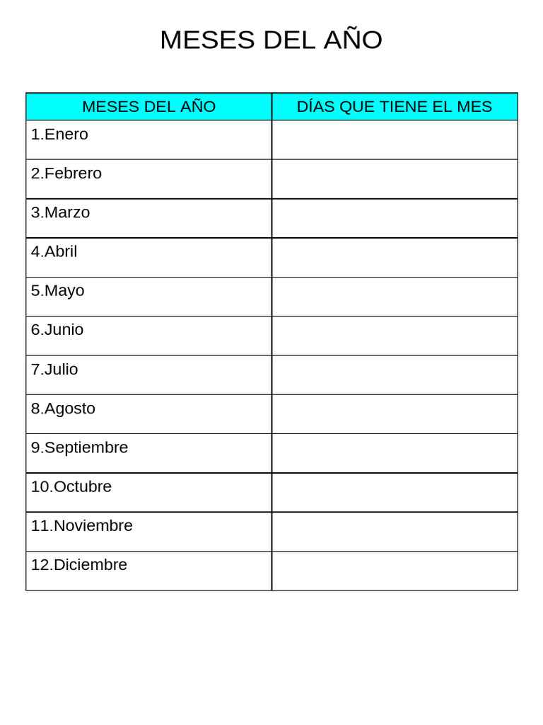 Meses Del Año | PDF