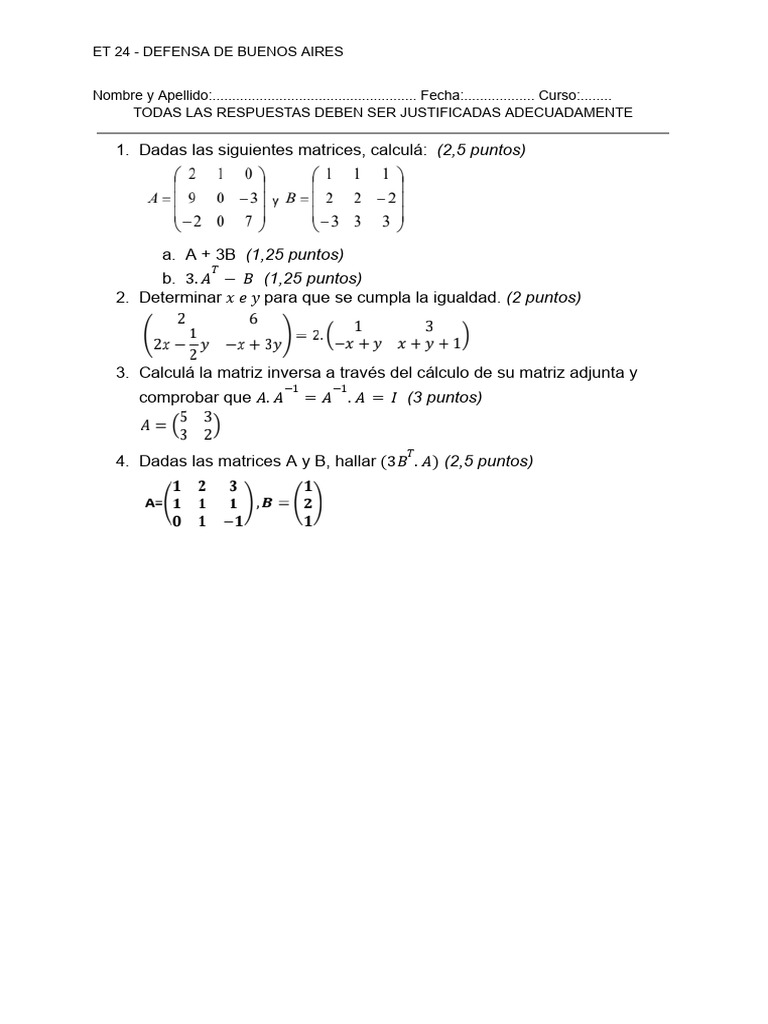 Examen Matrices | PDF